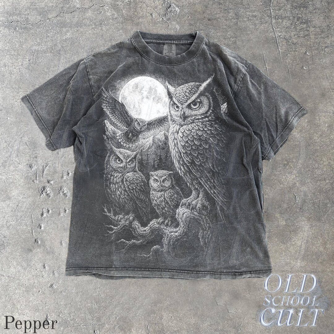 Vintage Owl 90s Graphic T-shirt, Retro Full Moon Forest Owls Tee ...