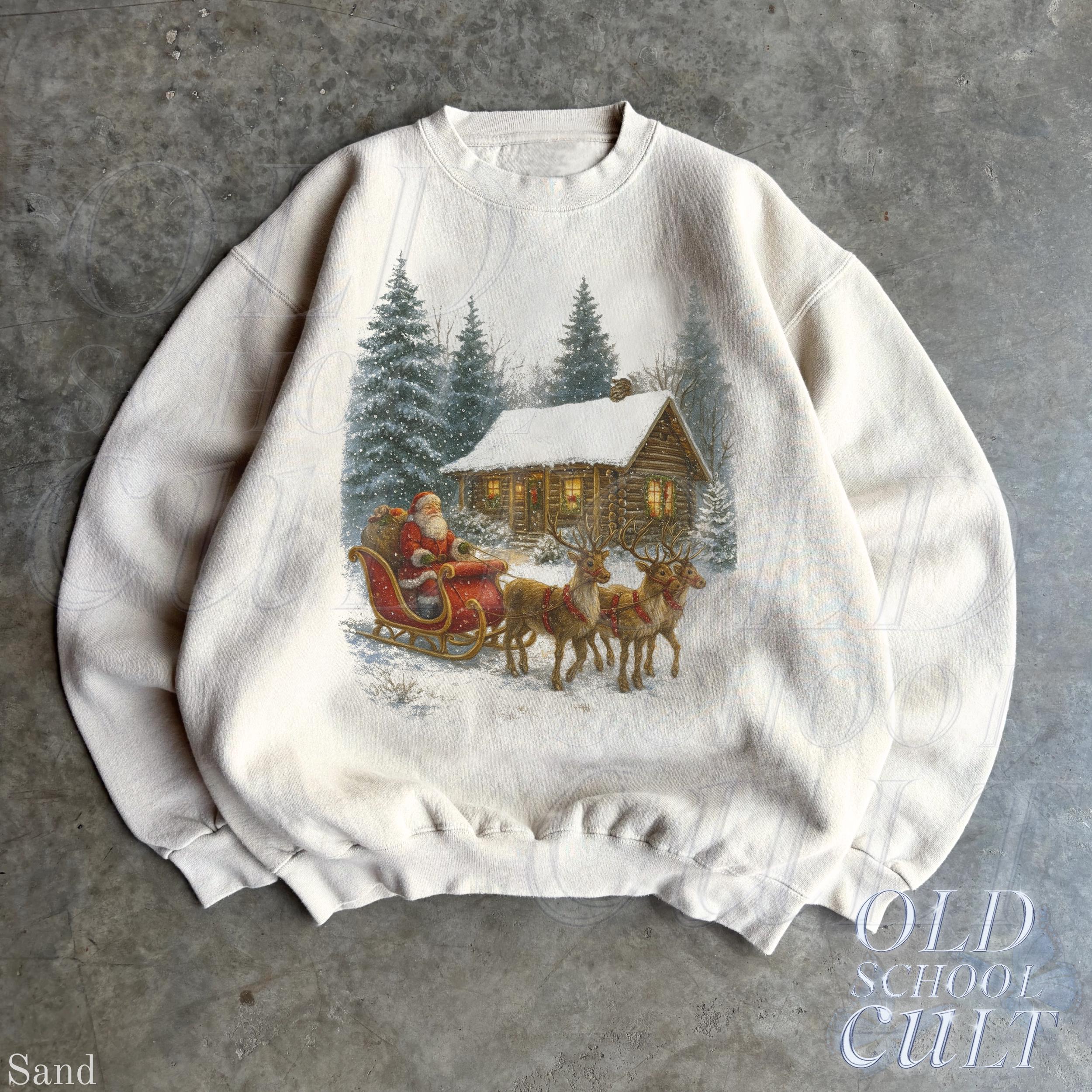 Retro Santa Cabin Sweatshirt, Vintage 90s Christmas Crewneck, Rustic ...