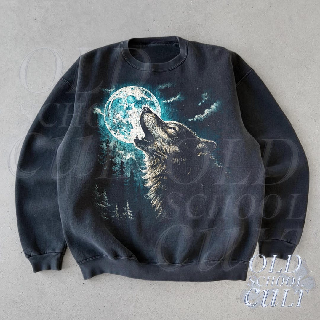 Wolf Howling Vintage 90s Style Sweatshirt, Retro Wolf Sweater, Cute ...