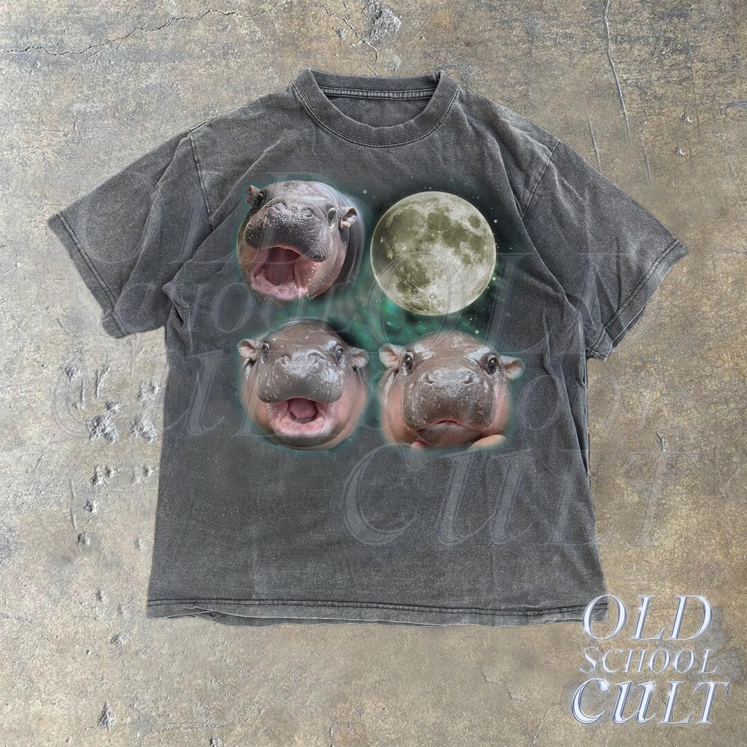 Three Moo Deng Vintage 90s Style Moon Shirt, Retro Hippo Meme Galaxy ...