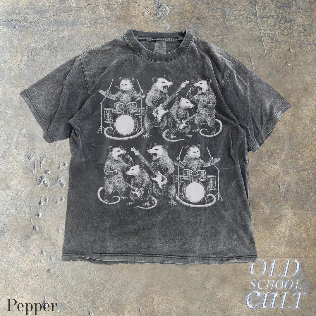 Possum Rock Band Comfort Colors® Shirt, Retro Animal Playing Instrument ...