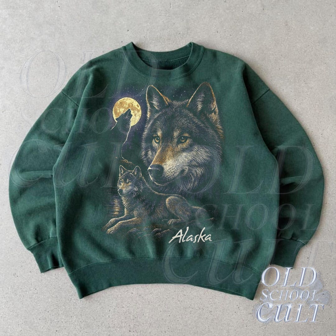 Wolf Alaska Vintage 90s Style Sweatshirt, Retro Wolf Sweater, Cute Wolf ...
