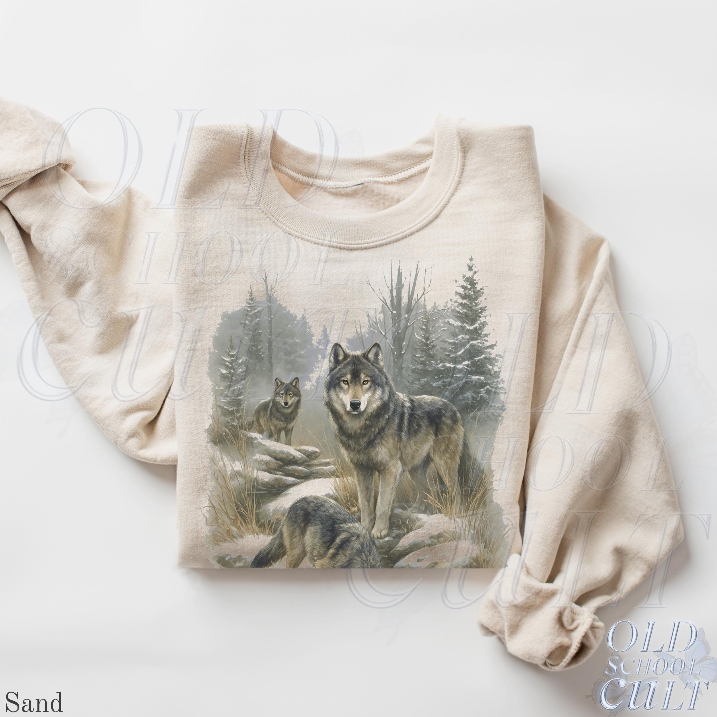 Retro Wolf Forest Sweatshirt , 90s Vintage Outdoors Forest Wolves ...