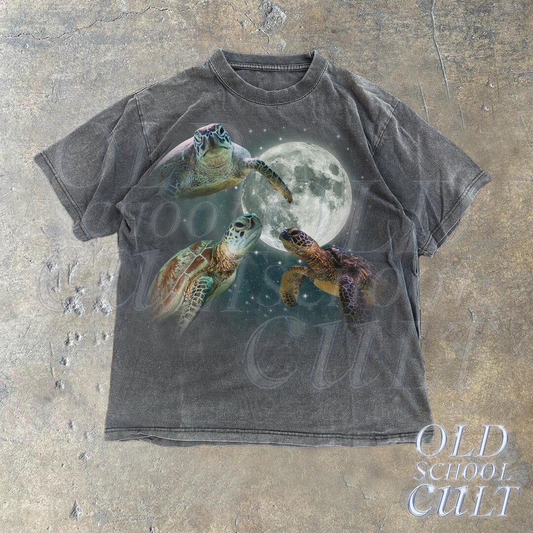 Three Turtles Vintage 90s Graphic T-shirts, Retro Turtle Moon Tshirt ...