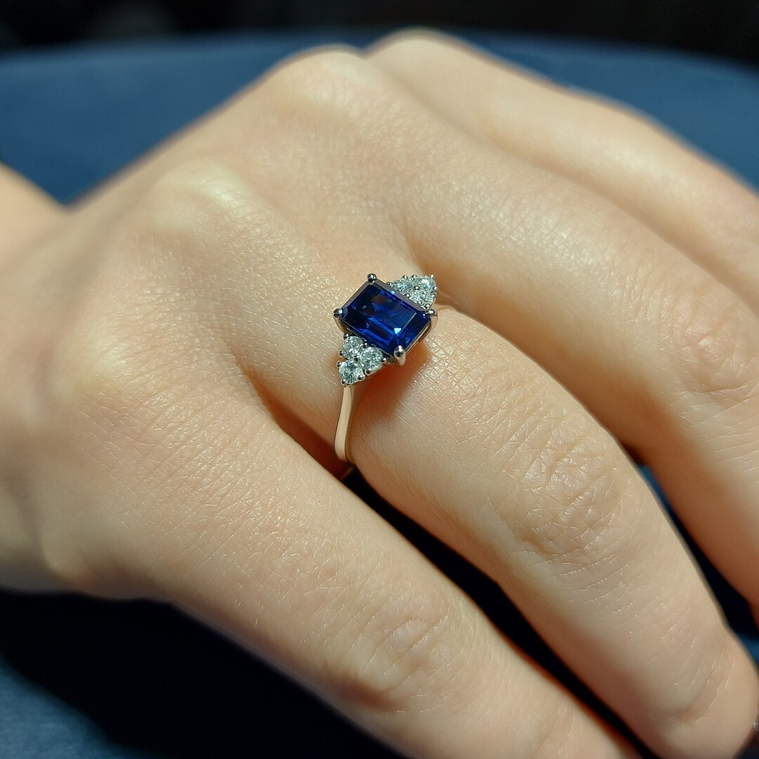 1.65 CT 8K Sapphire and Diamond Stone Ring Engagement - Etsy