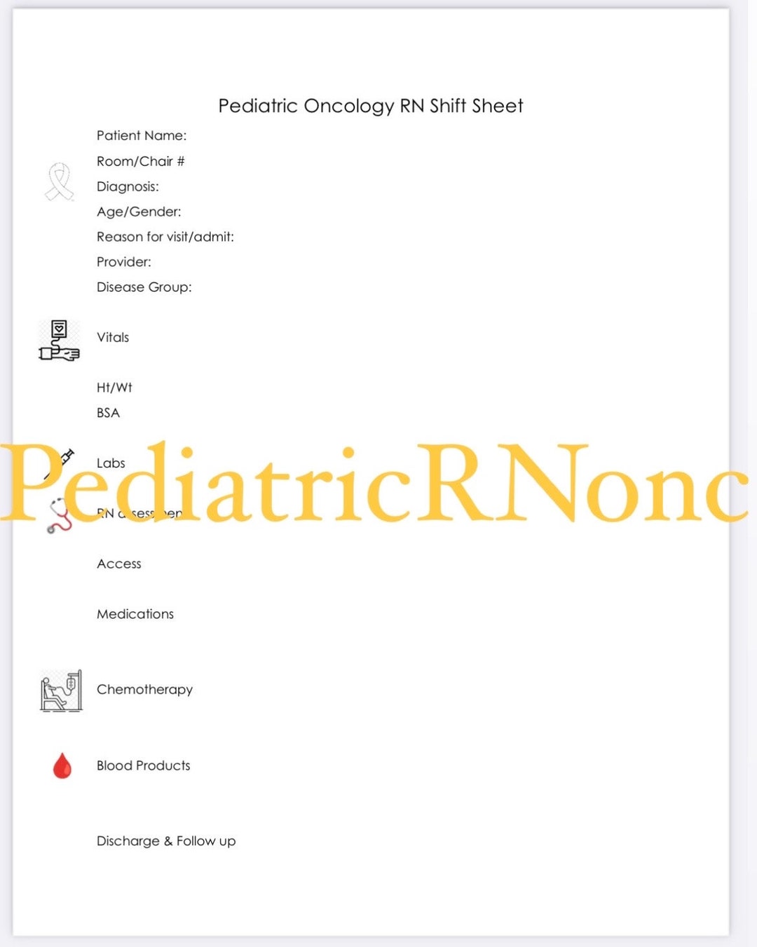 Pediatric Oncology Shift Report Sheet - Etsy