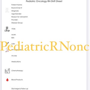 Pediatric Oncology Shift Report Sheet - Etsy