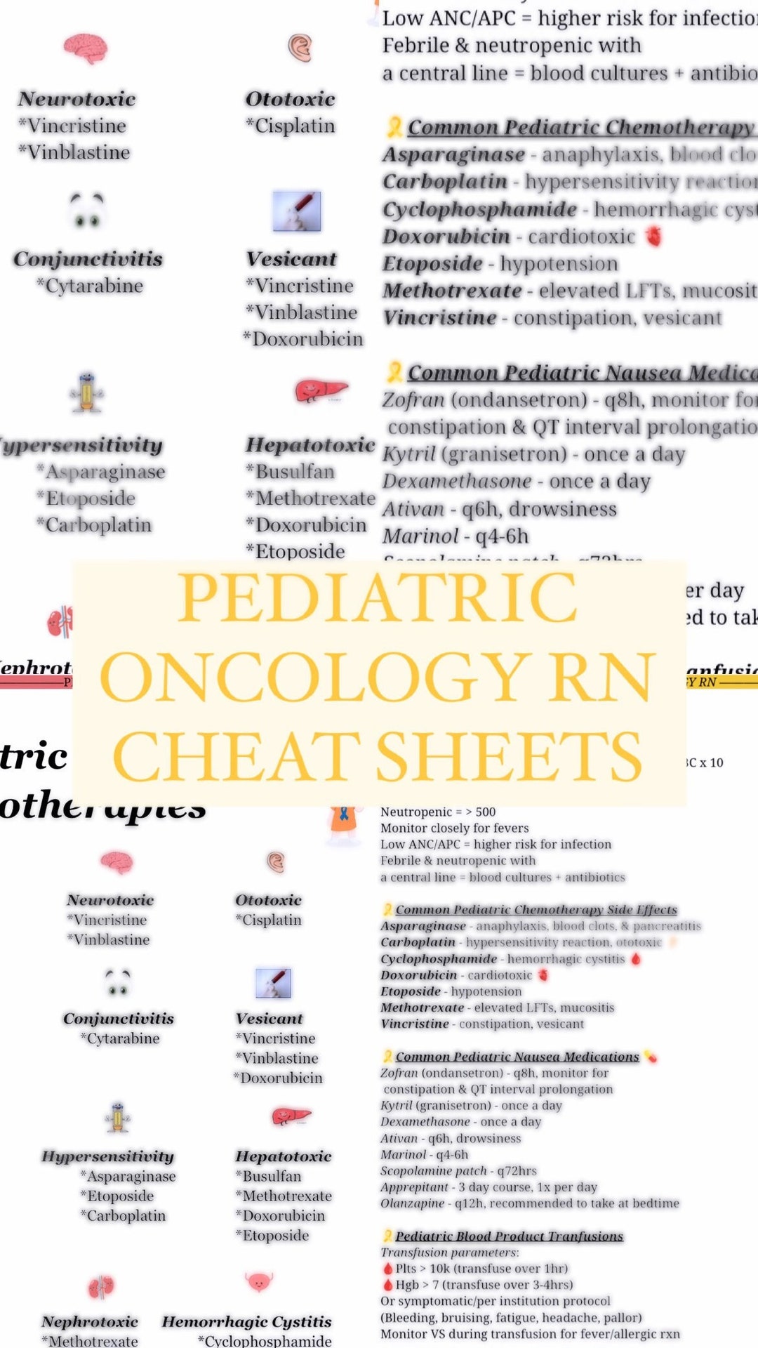 PEDIATRIC Oncology RN Cheat Sheat - Etsy