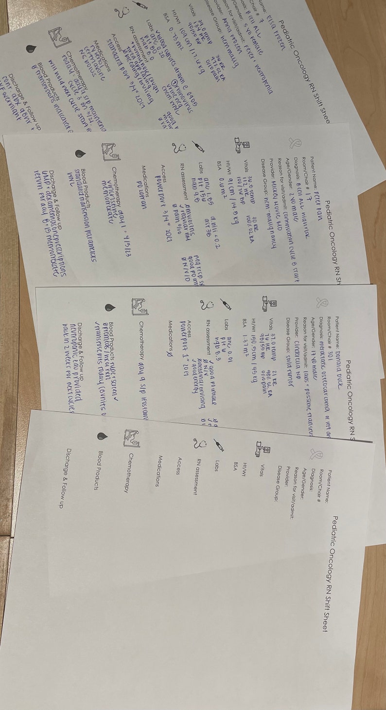 Pediatric Oncology Shift Report Sheet - Etsy
