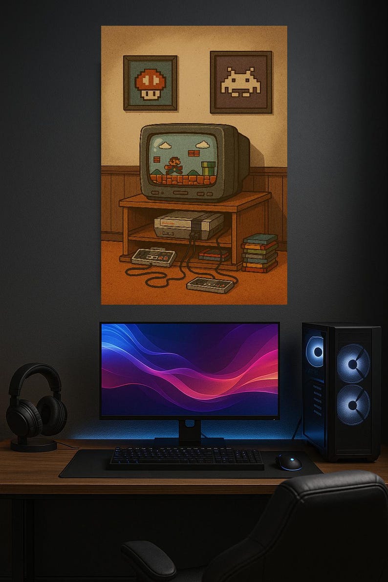 Retro Gaming Wall Art – NES CRT Setup | Digital Download | 80s 90s ...