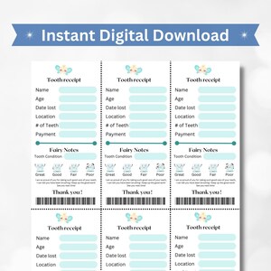 Tooth Fairy 6 Receipts, Printable Digital Download, First Tooth, Tooth ...