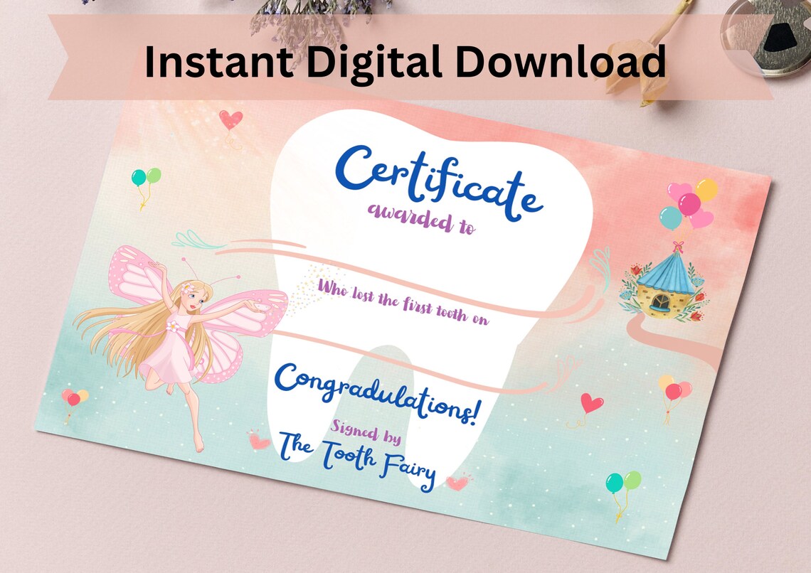 Tooth Fairy Certificate, Printable Digital Download, First Tooth, Tooth ...