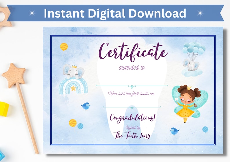 Tooth Fairy Certificate, Printable Digital Download, First Tooth, Tooth ...