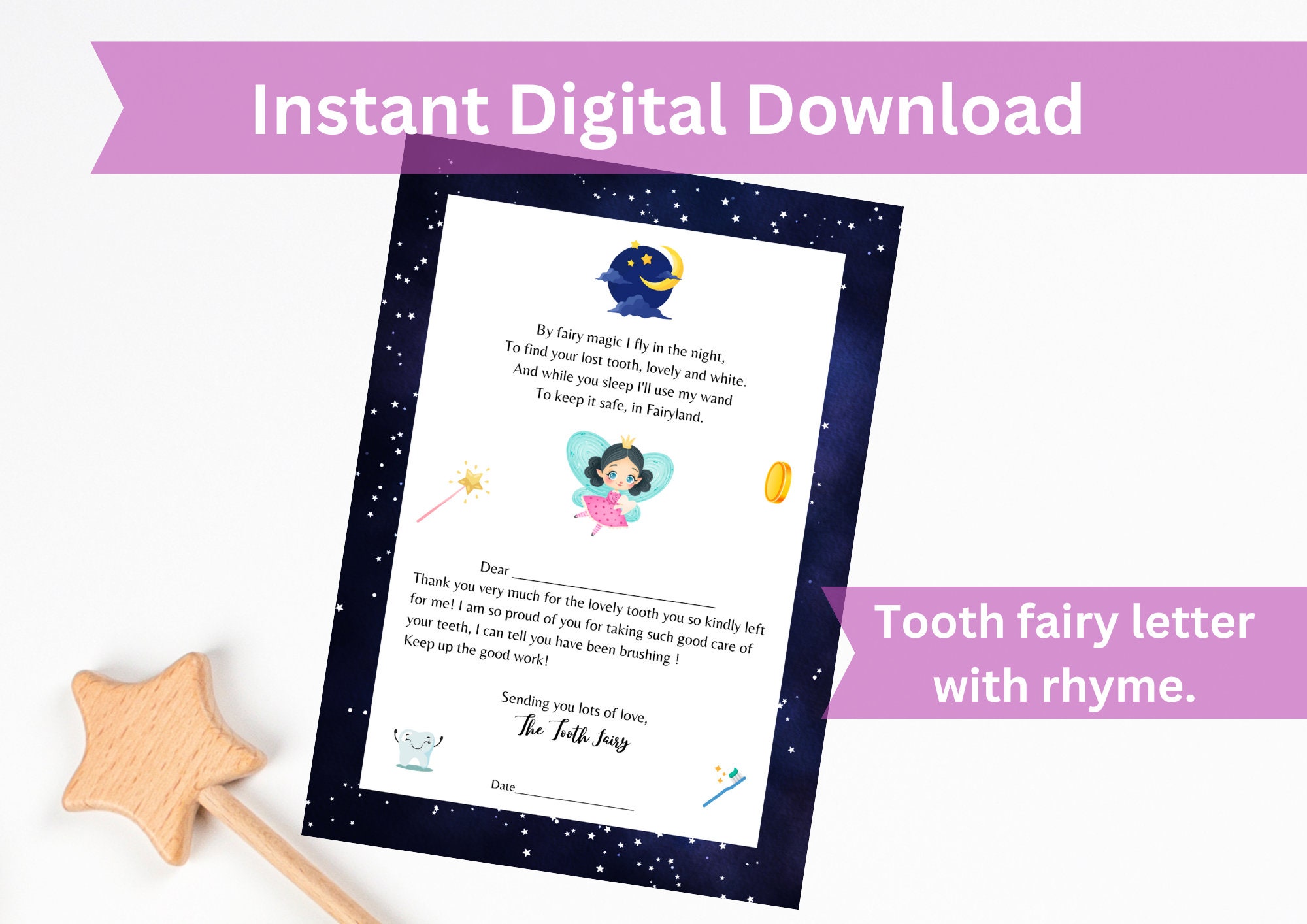 Tooth Fairy Letter With a Rhyme, Printable Digital Download, First ...