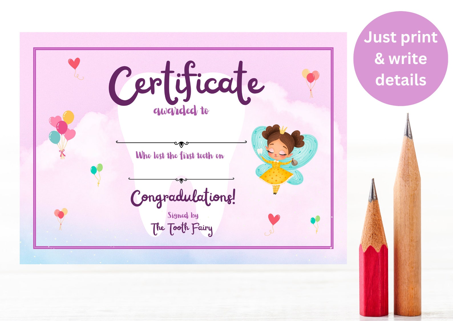 Tooth Fairy Certificate, Printable Digital Download, First Tooth, Tooth ...