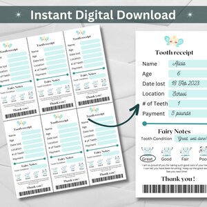Tooth Fairy 6 Receipts, Printable Digital Download, First Tooth, Tooth ...