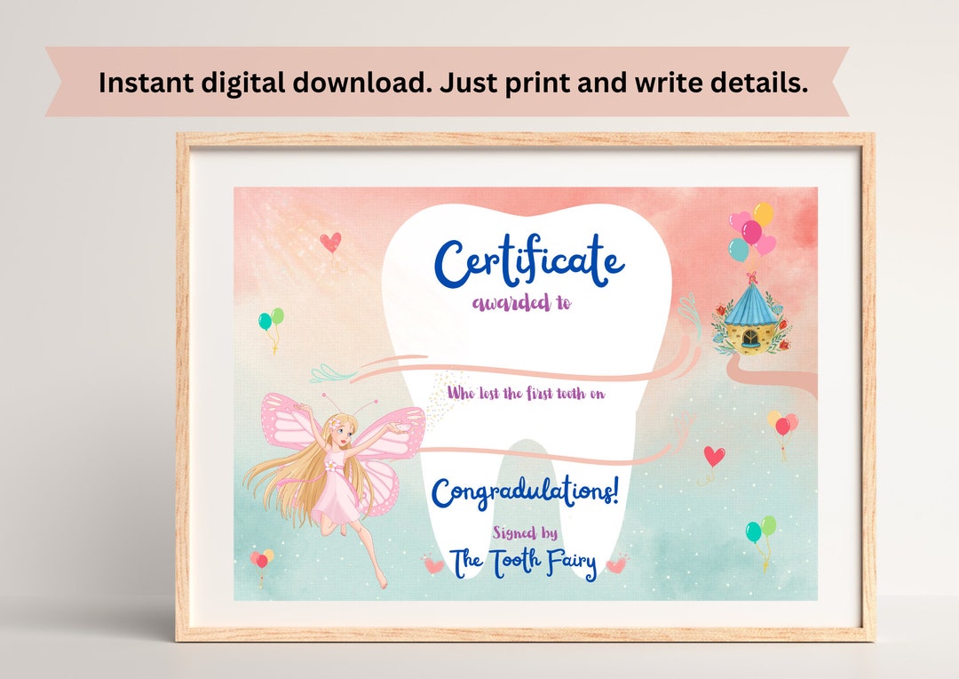 Tooth Fairy Certificate, Printable Digital Download, First Tooth, Tooth ...