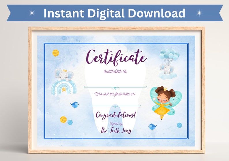 Tooth Fairy Certificate, Printable Digital Download, First Tooth, Tooth ...
