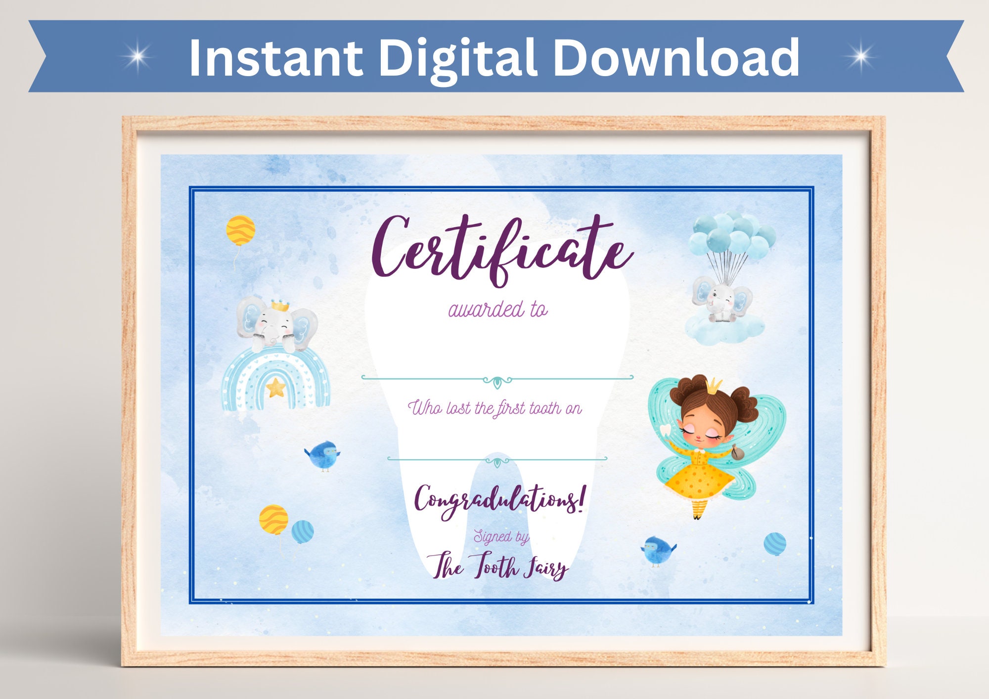 Tooth Fairy Certificate, Printable Digital Download, First Tooth, Tooth ...