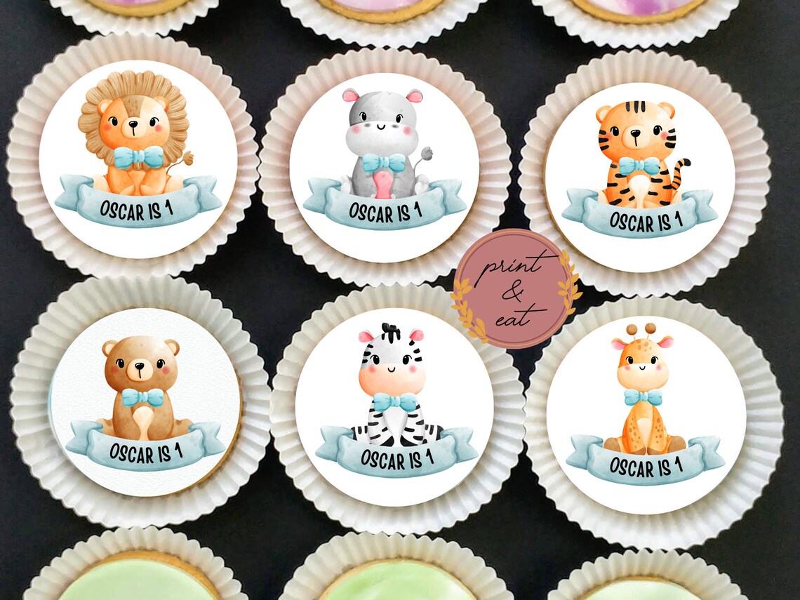 Personalised Edible Jungle Animals Cupcake Toppers ANY AGE, Edible Wild ...