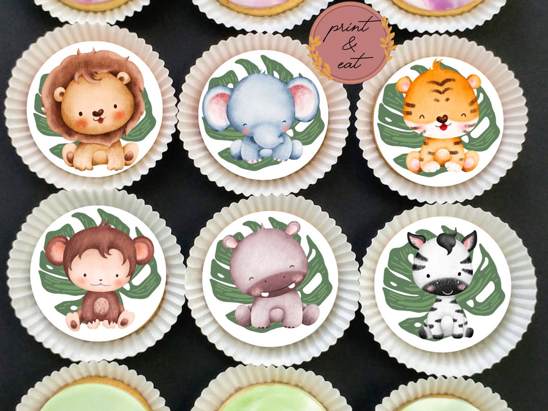 Edible Jungle Animals Cupcake Toppers, Edible Wild One Cupcake/cookies ...