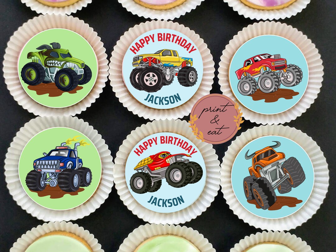 Personalised Edible Monster Truck Cupcake Toppers, Edible Monster Truck ...
