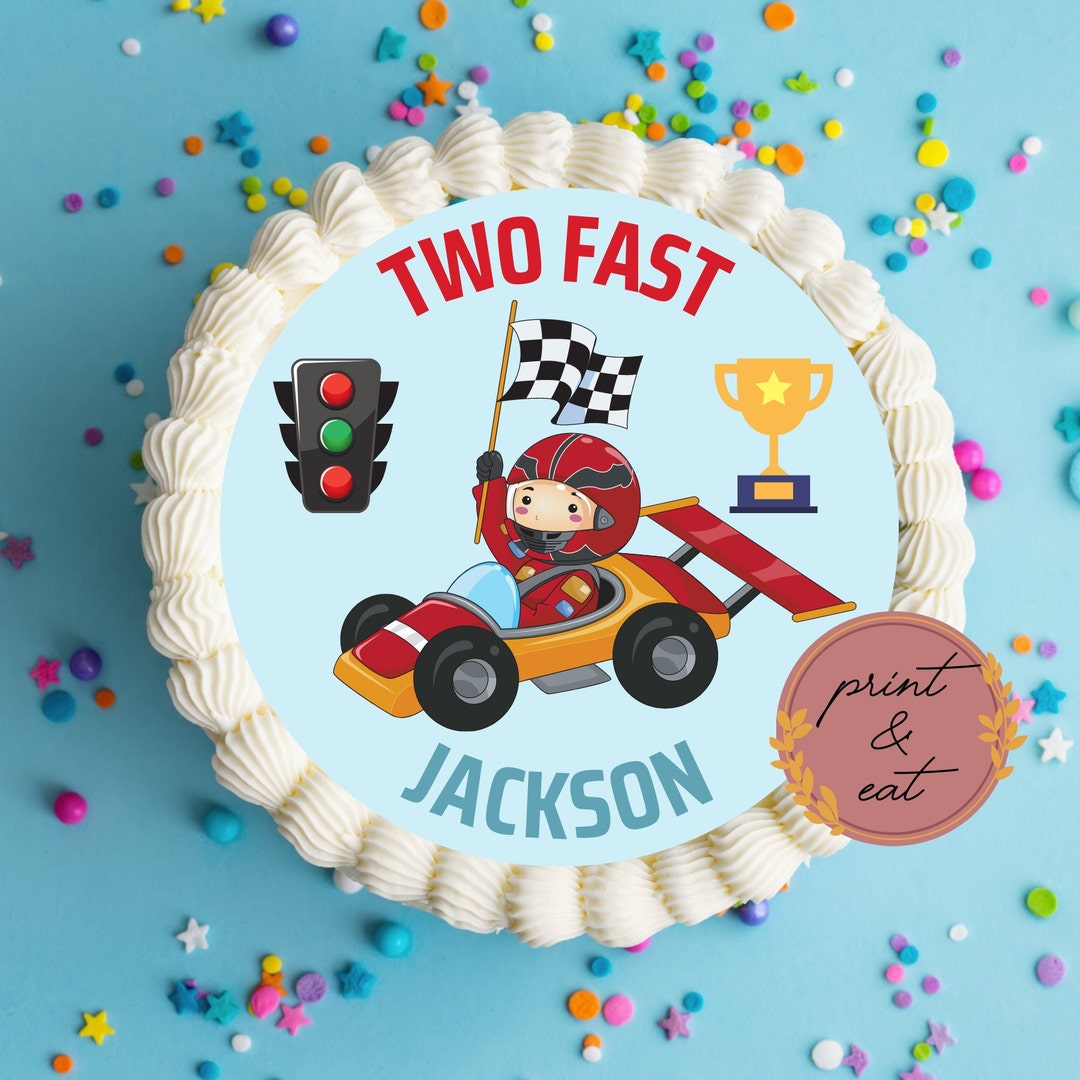 TWO FAST Edible Pre-cut Personalised Race Car Icing Sheet | Edible ...