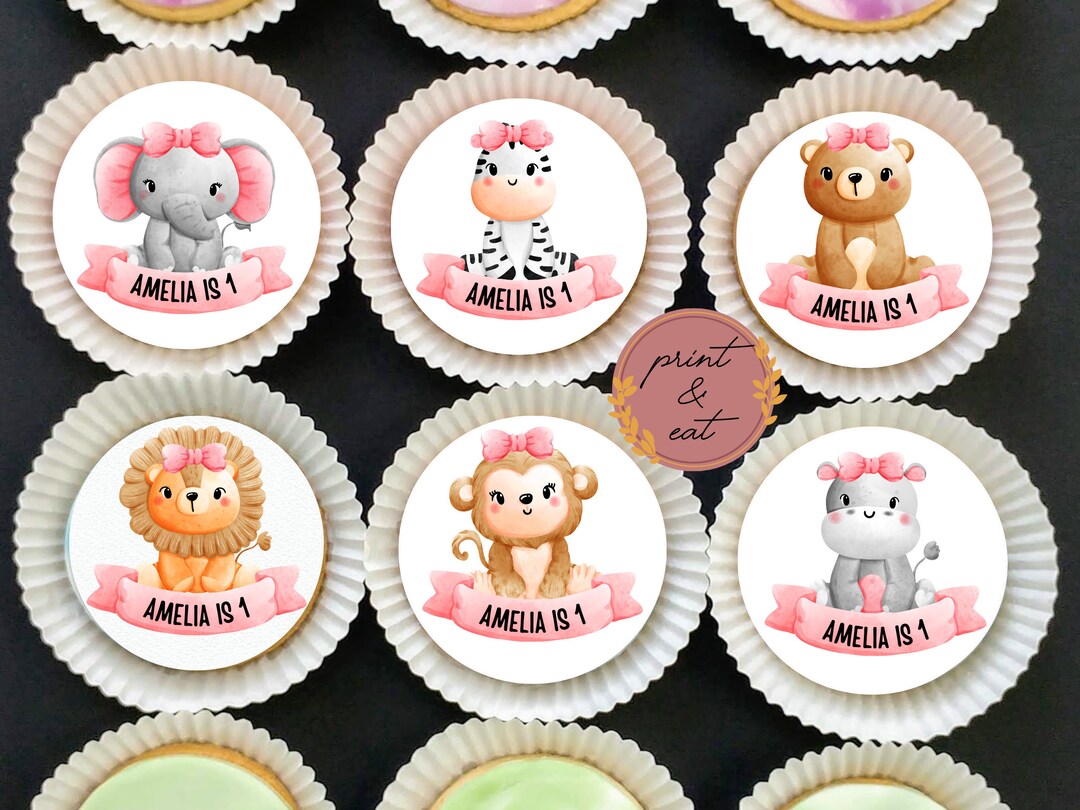 Personalised Edible Jungle Animals Cupcake Toppers ANY AGE, Edible Wild ...