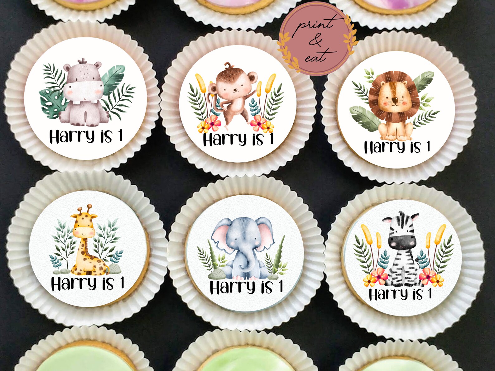 Personalised Edible Jungle Animals Cupcake Toppers ANY AGE, Edible Wild ...