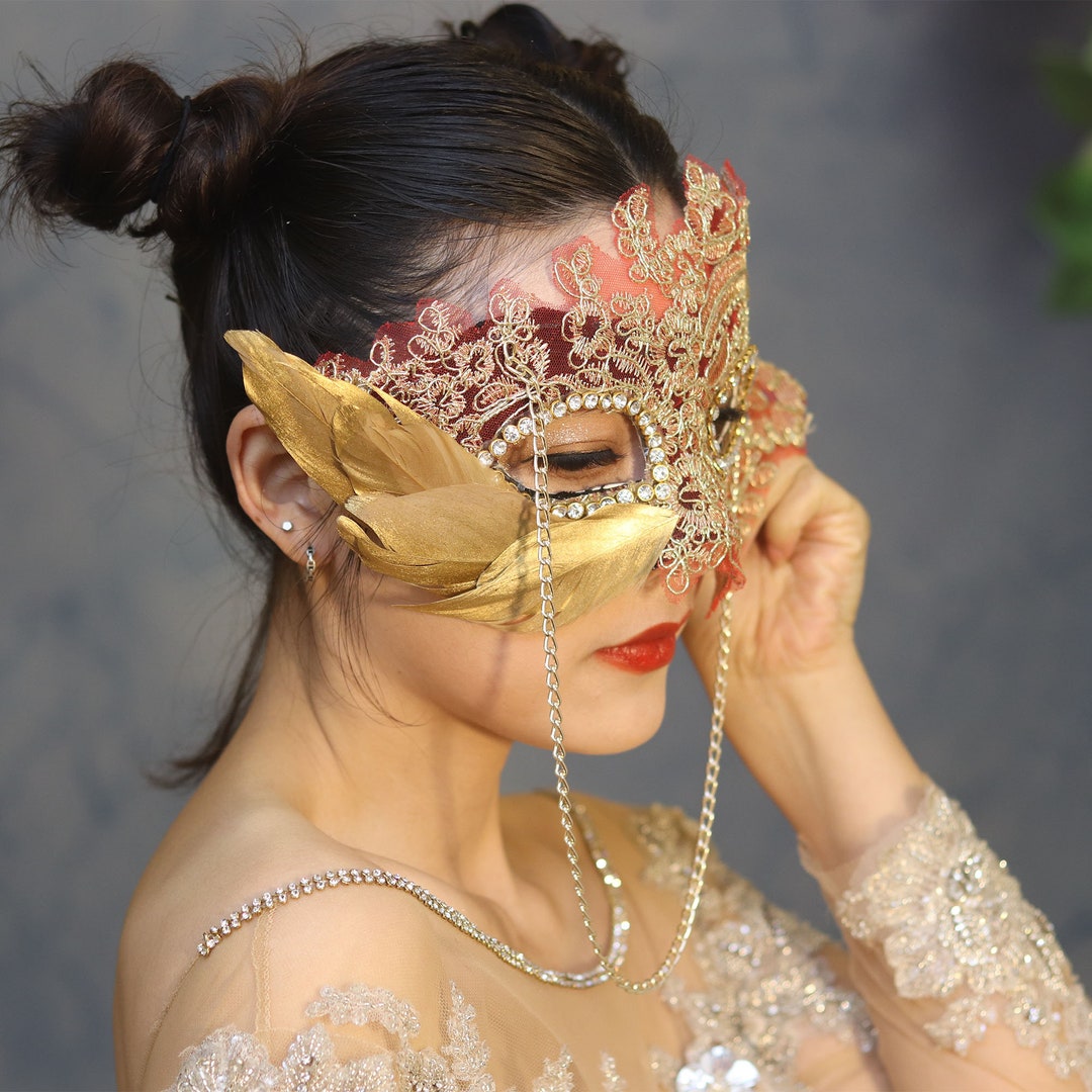 Masquerade Mask Adult Dance Gauze Flower Lace Mask Gold - Etsy