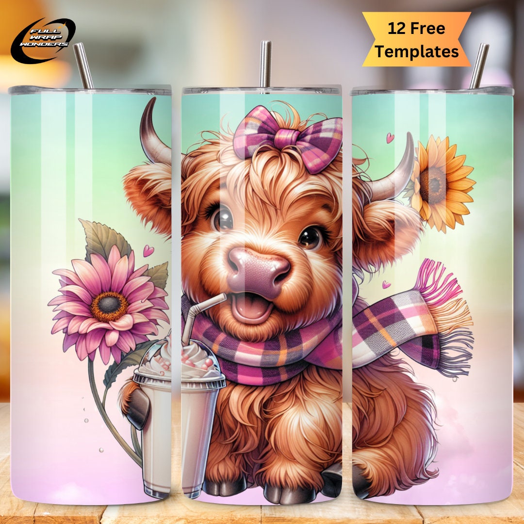 Highland Cow Milkshake Tumbler Wrap, Cute Cow 20 Oz Skinny Tumbler ...