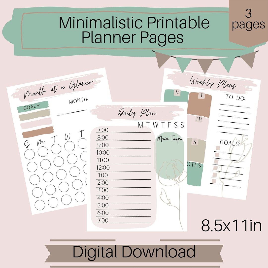 Minimalistic Printable Planner Pages|| Daily, Monthly, Weekly Planner ...