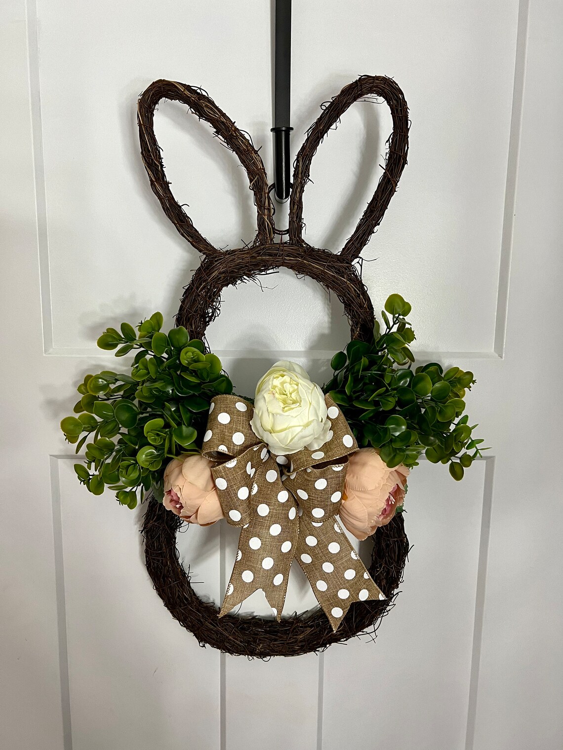 Easter Bunny Grapevine Front Door Wreath, Spring Grapevine Bunny Wreath ...