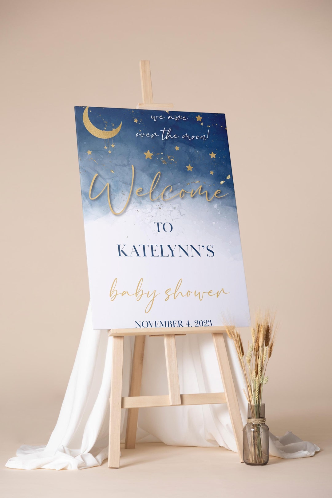 Over the Moon Baby Shower Welcome Sign Baby Shower Decorations Poster ...