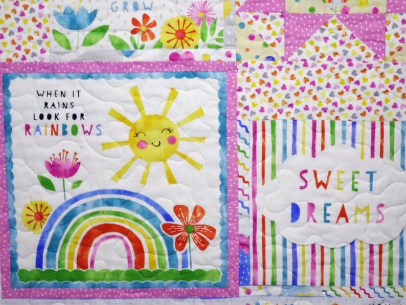 Handmade Rainbow Baby Quilt: Sunshine, Flowers, Pastel Cotton - Etsy