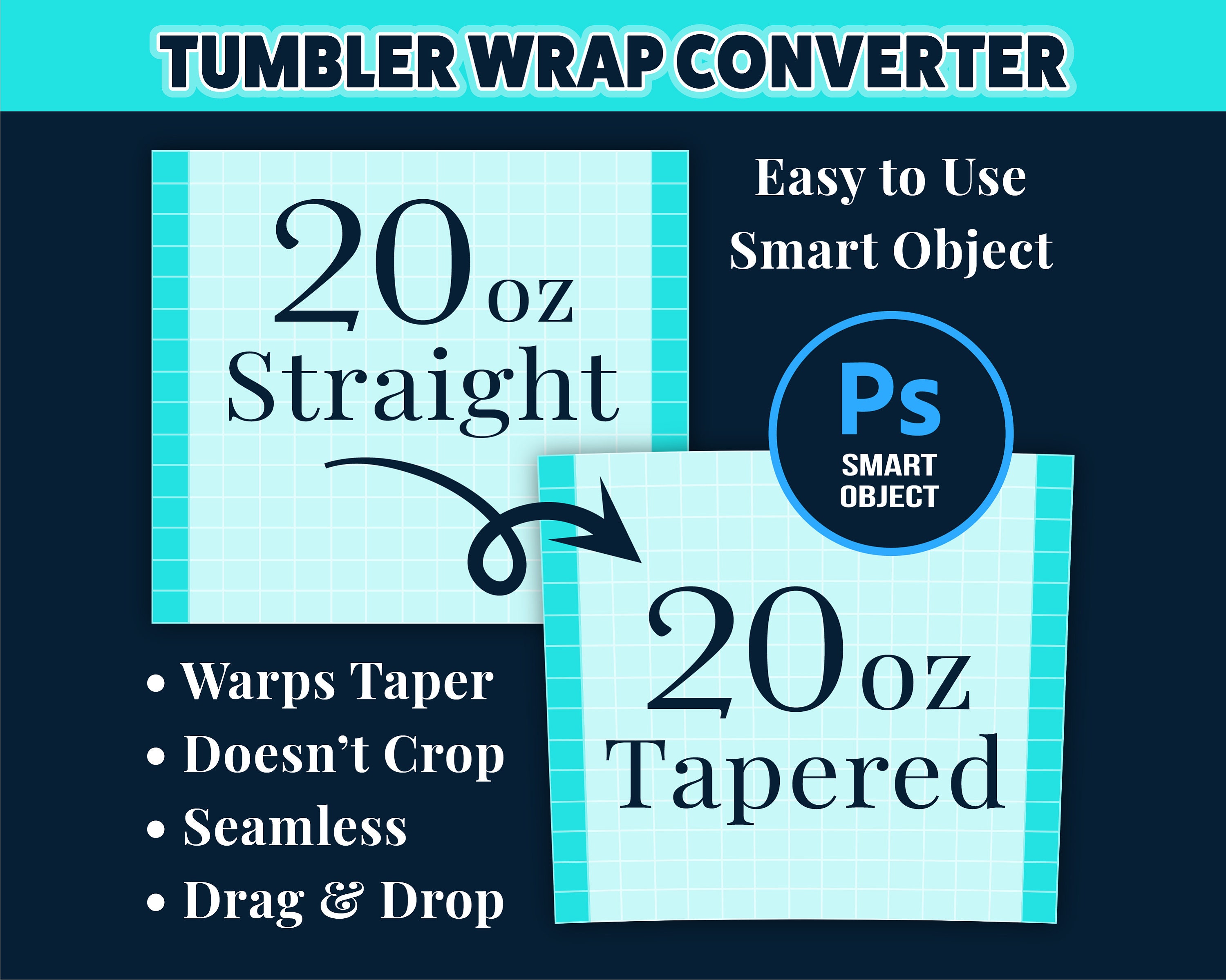 20oz Tapered Tumbler Wrap PSD Smart Object Editable Template, .psd ...