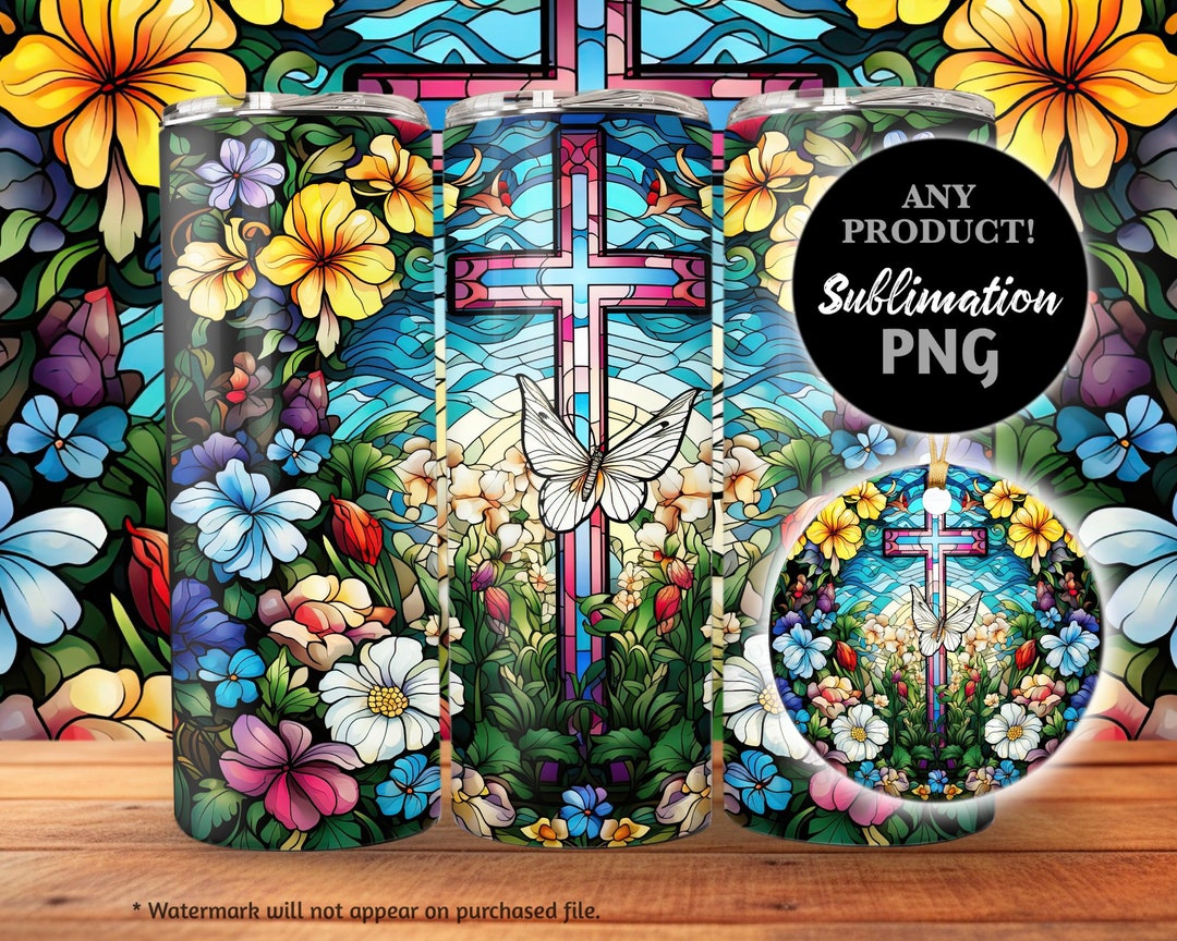 Stained Glass Cross Tumbler Wrap PNG for Sublimation, 20 Oz 30 Oz ...