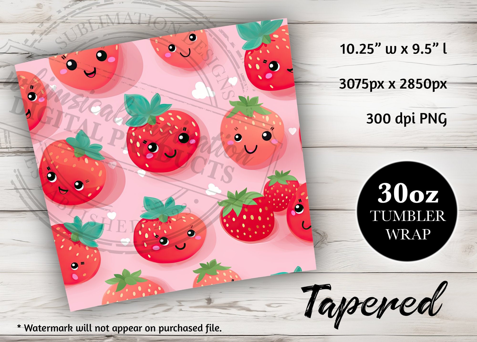 Cute Strawberry Pattern Tumbler Wrap PNG for Sublimation, 20 Oz 30 Oz ...
