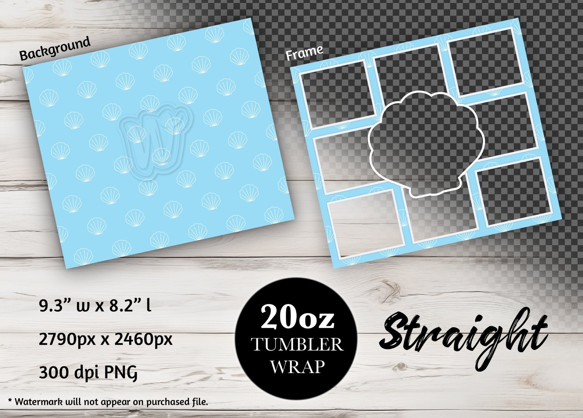 Seashell Pattern Photo Collage 20oz Tumbler Wrap PNG for Sublimation ...