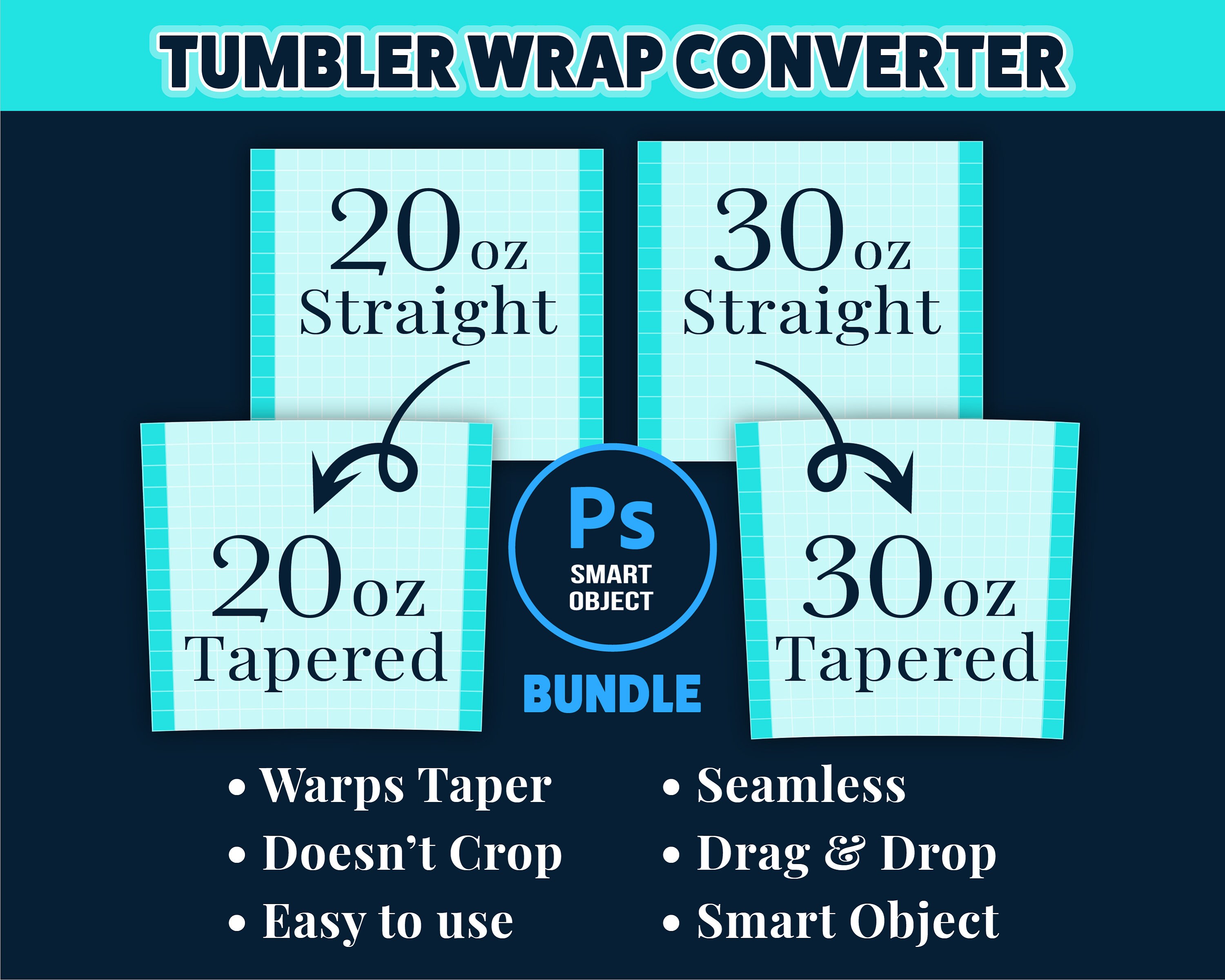 Bundle! 20oz & 30oz Tapered Tumbler Wrap PSD Smart Object Editable ...