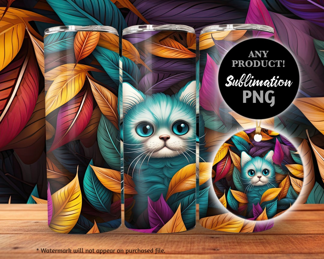 Colorful Fall Cute Cat Tumbler Wrap PNG for Sublimation, 20 Oz 30 Oz ...