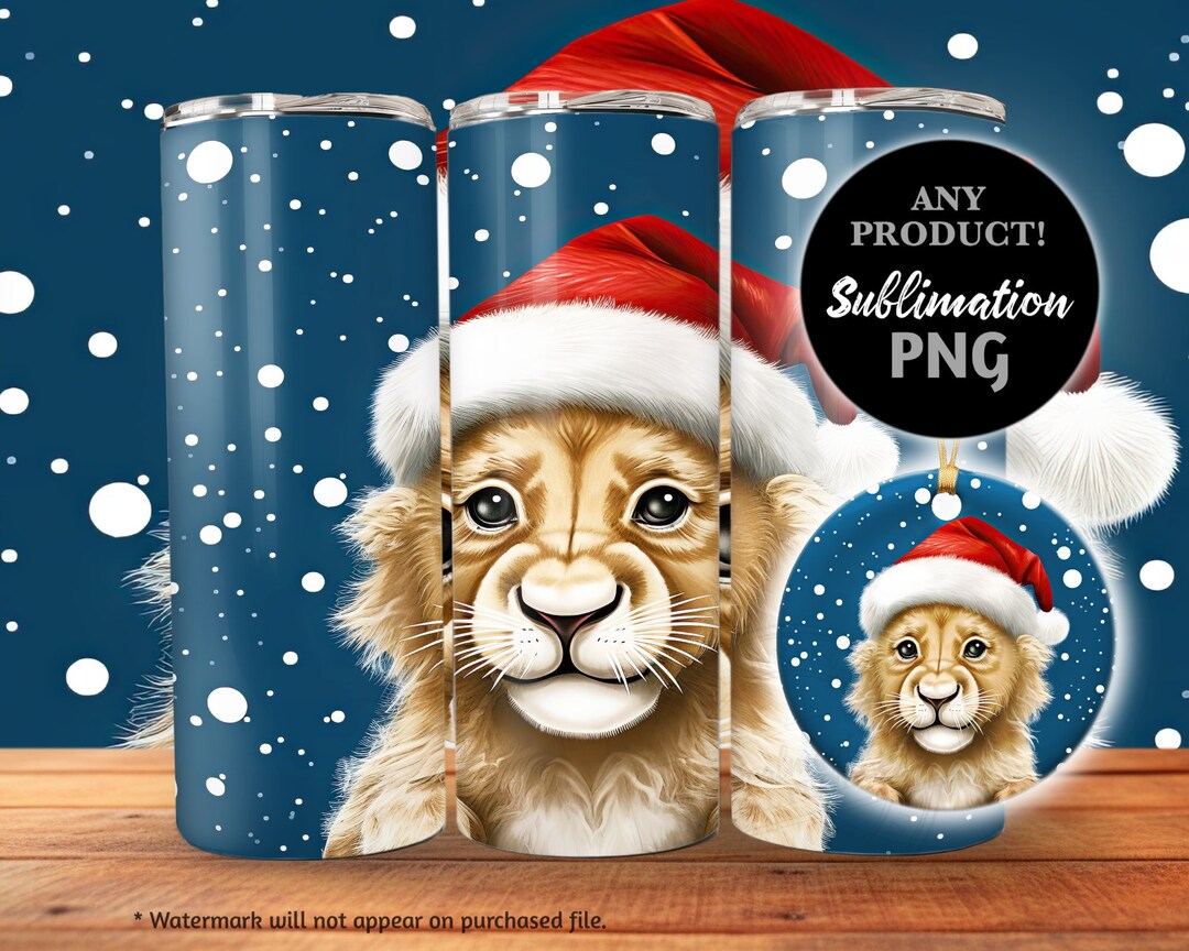 Cute Lion Santa Claus Tumbler Wrap PNG for Sublimation, 20 Oz 30 Oz ...