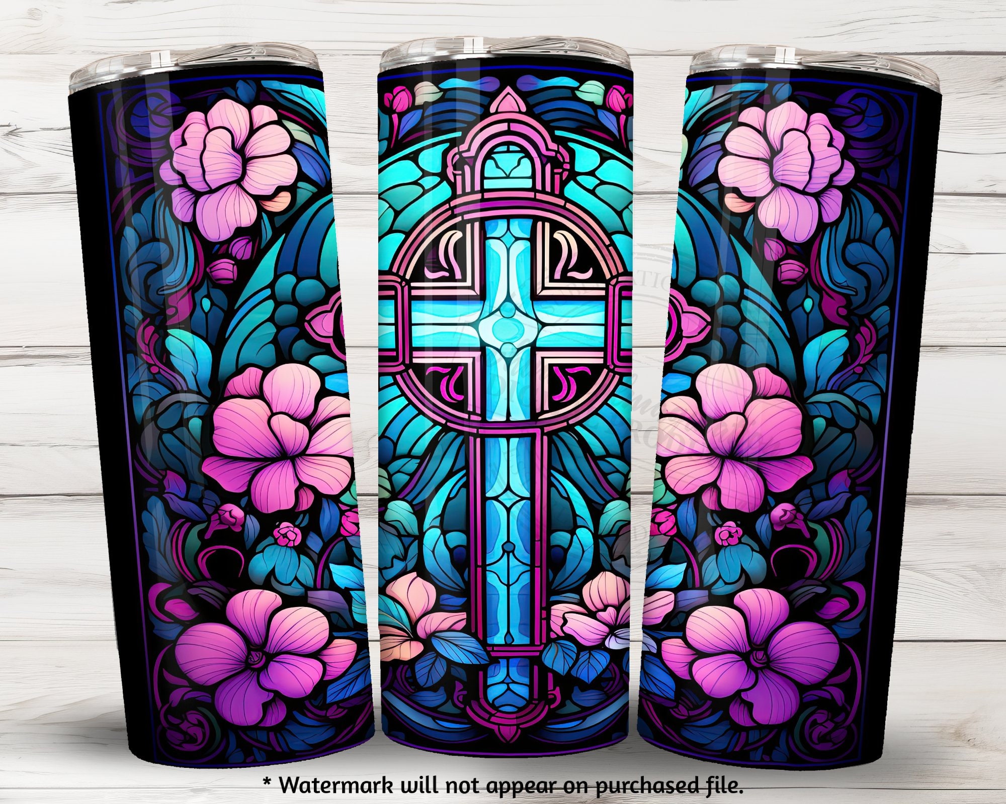 Stained Glass Cross Tumbler Wrap PNG for Sublimation, 20 Oz 30 Oz ...