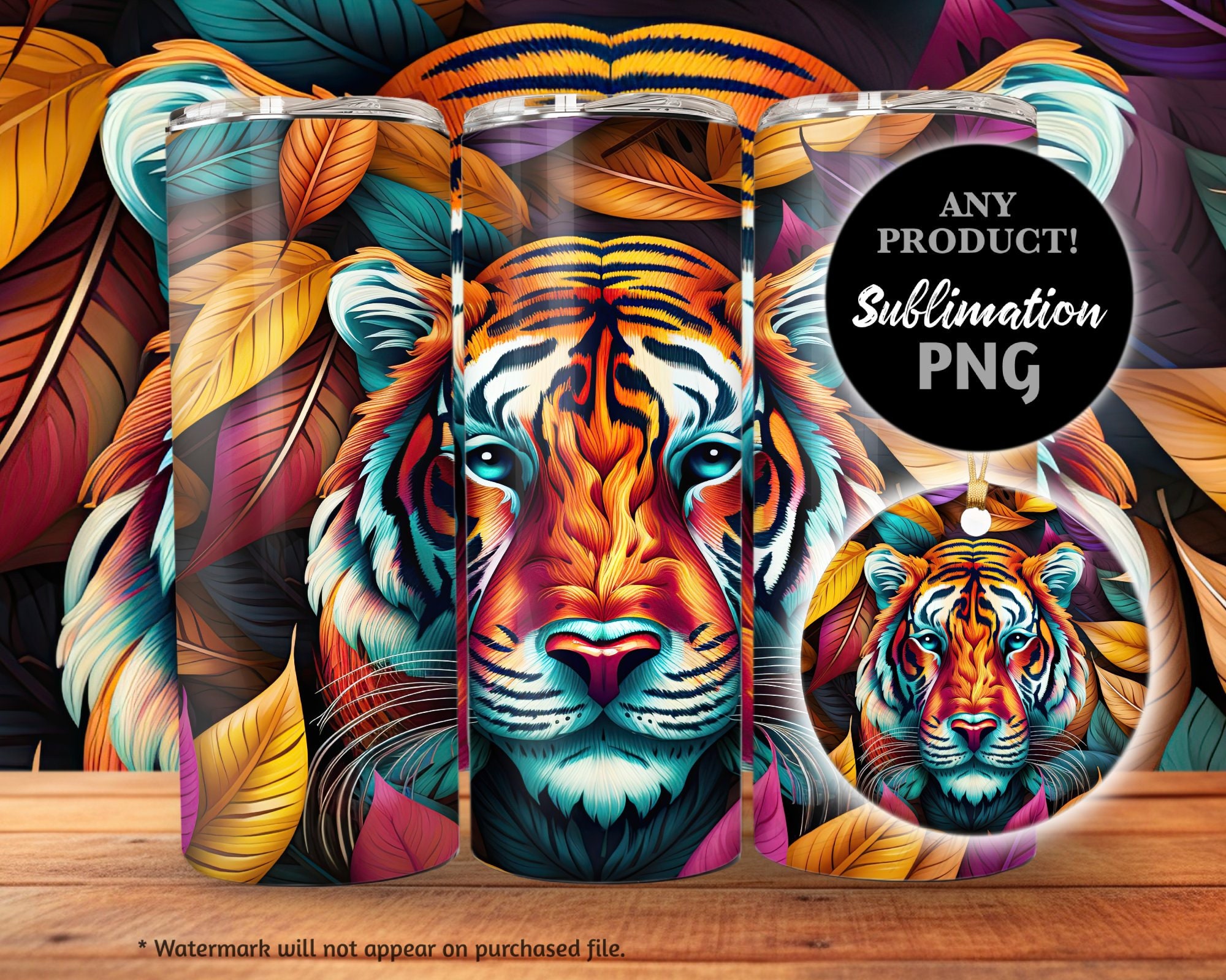 Colorful Fall Cute Tiger Tumbler Wrap PNG for Sublimation, 20 Oz 30 Oz ...