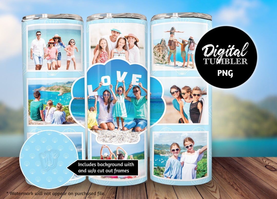 Seashell Pattern Photo Collage 20oz Tumbler Wrap PNG for Sublimation ...
