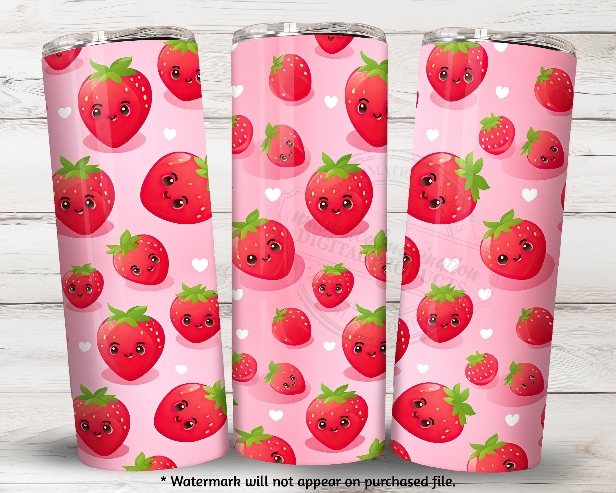 Cute Strawberry Pattern Tumbler Wrap PNG for Sublimation, 20 Oz 30 Oz ...