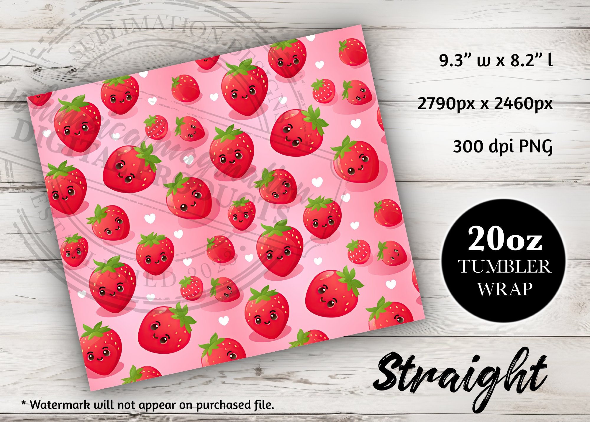 Cute Strawberry Pattern Tumbler Wrap PNG for Sublimation, 20 Oz 30 Oz ...