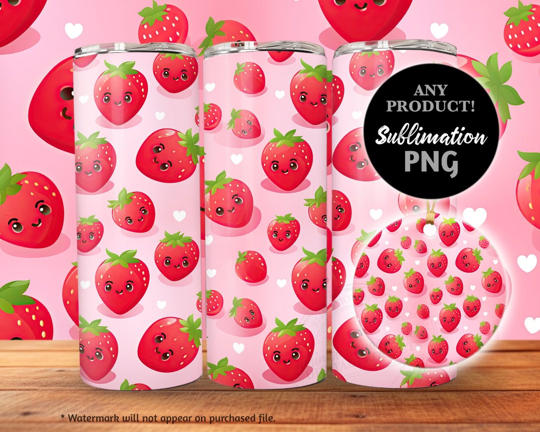 Cute Strawberry Pattern Tumbler Wrap PNG for Sublimation, 20 Oz 30 Oz ...