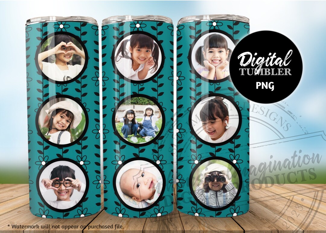 Teal Retro Flower Photo Collage 20oz Tumbler Wrap PNG for Sublimation ...
