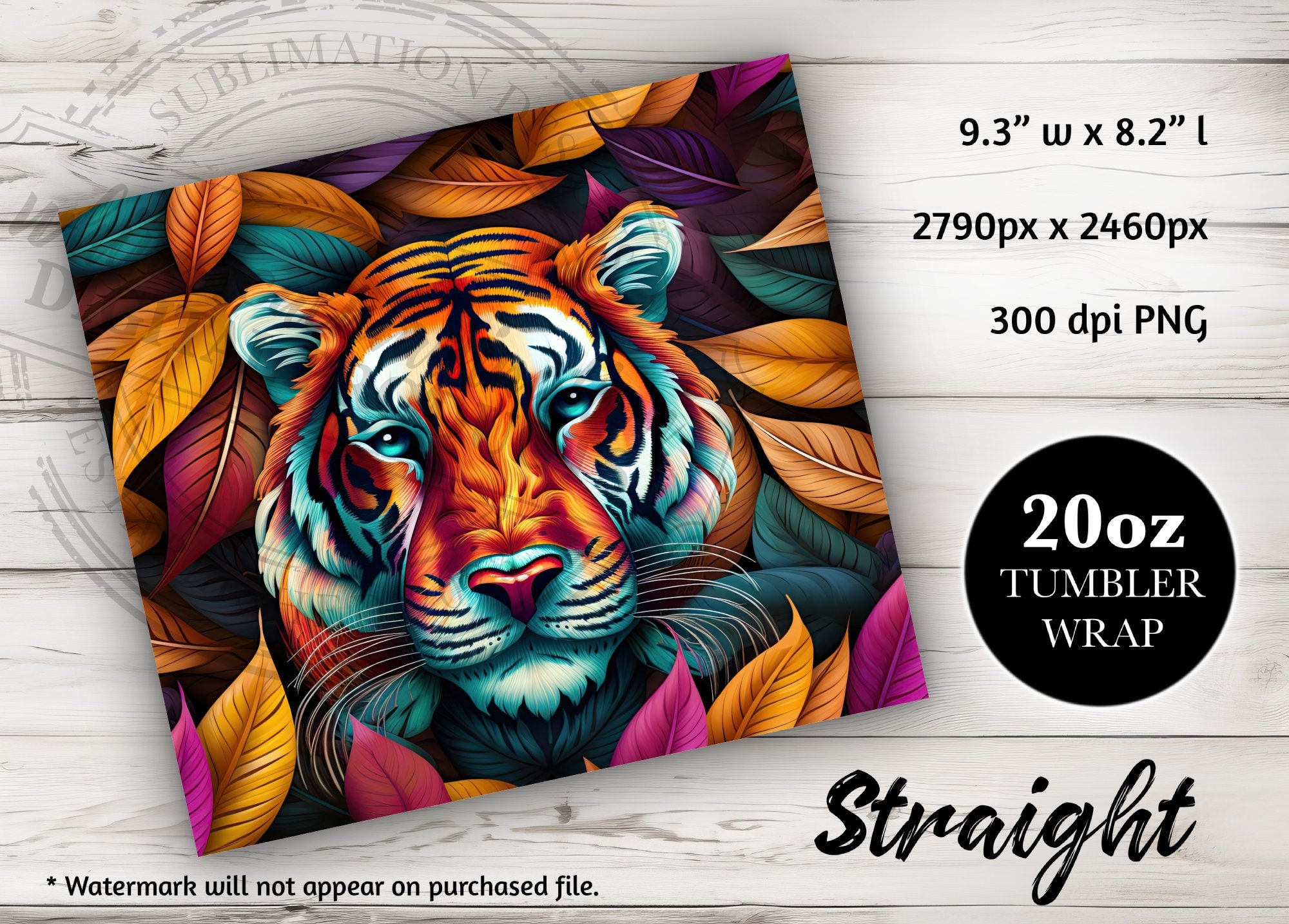Colorful Fall Cute Tiger Tumbler Wrap PNG for Sublimation, 20 Oz 30 Oz ...